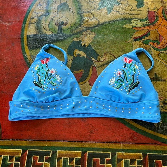 Swim | Blue Floral Embroidered Bikini Top | Poshmark
